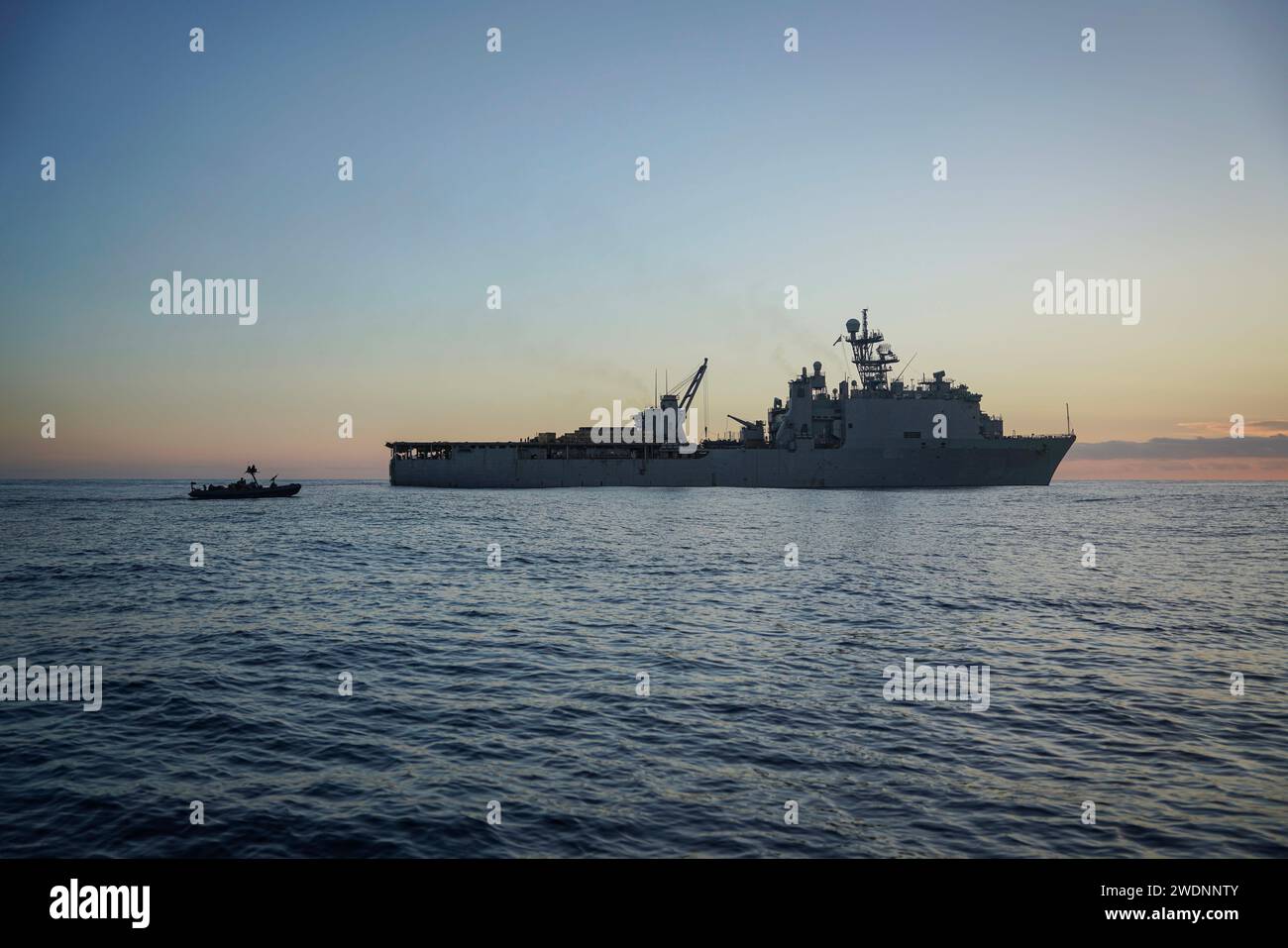 The amphibious dock landing ship USS Harpers Ferry (LSD 4), conducts ...
