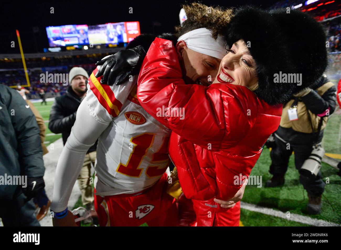Brittany Mahomes, right, hugs Kansas City Chiefs quarterback Patrick ...