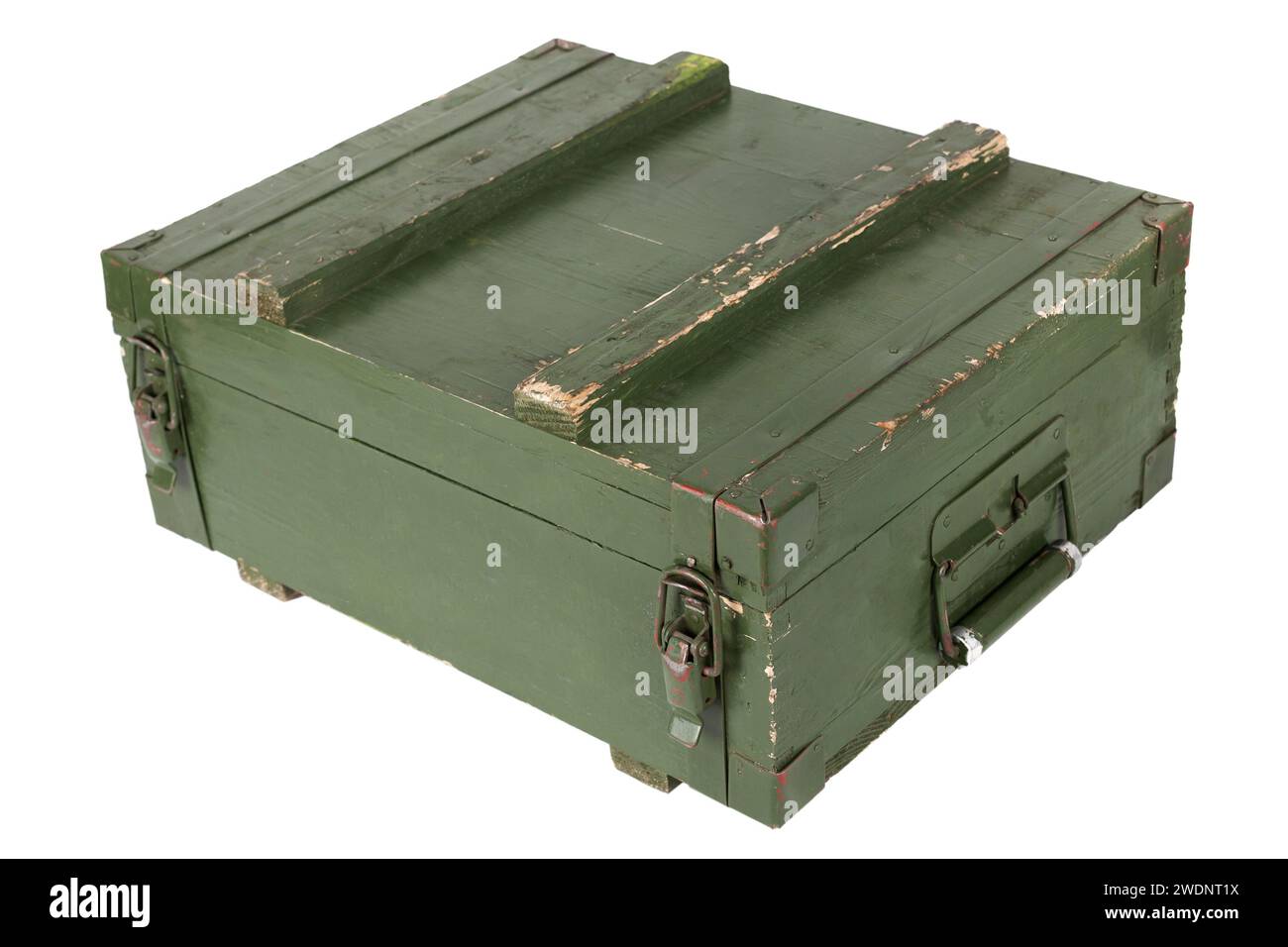 Ammunition crate green color for artillery shells isolated on white ...