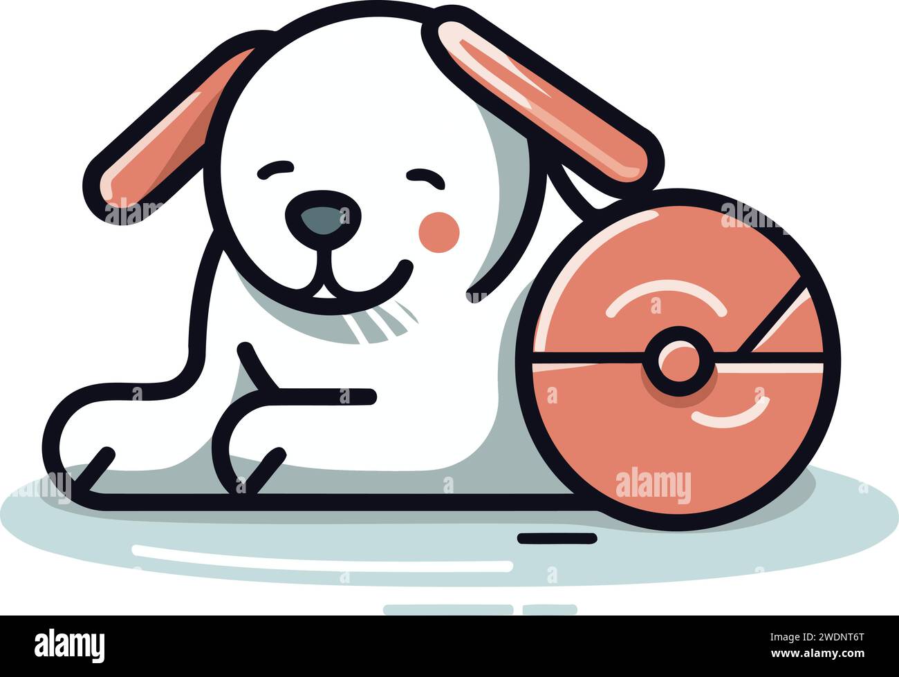 Cute dog playing with a disk. Vector illustration in cartoon style ...