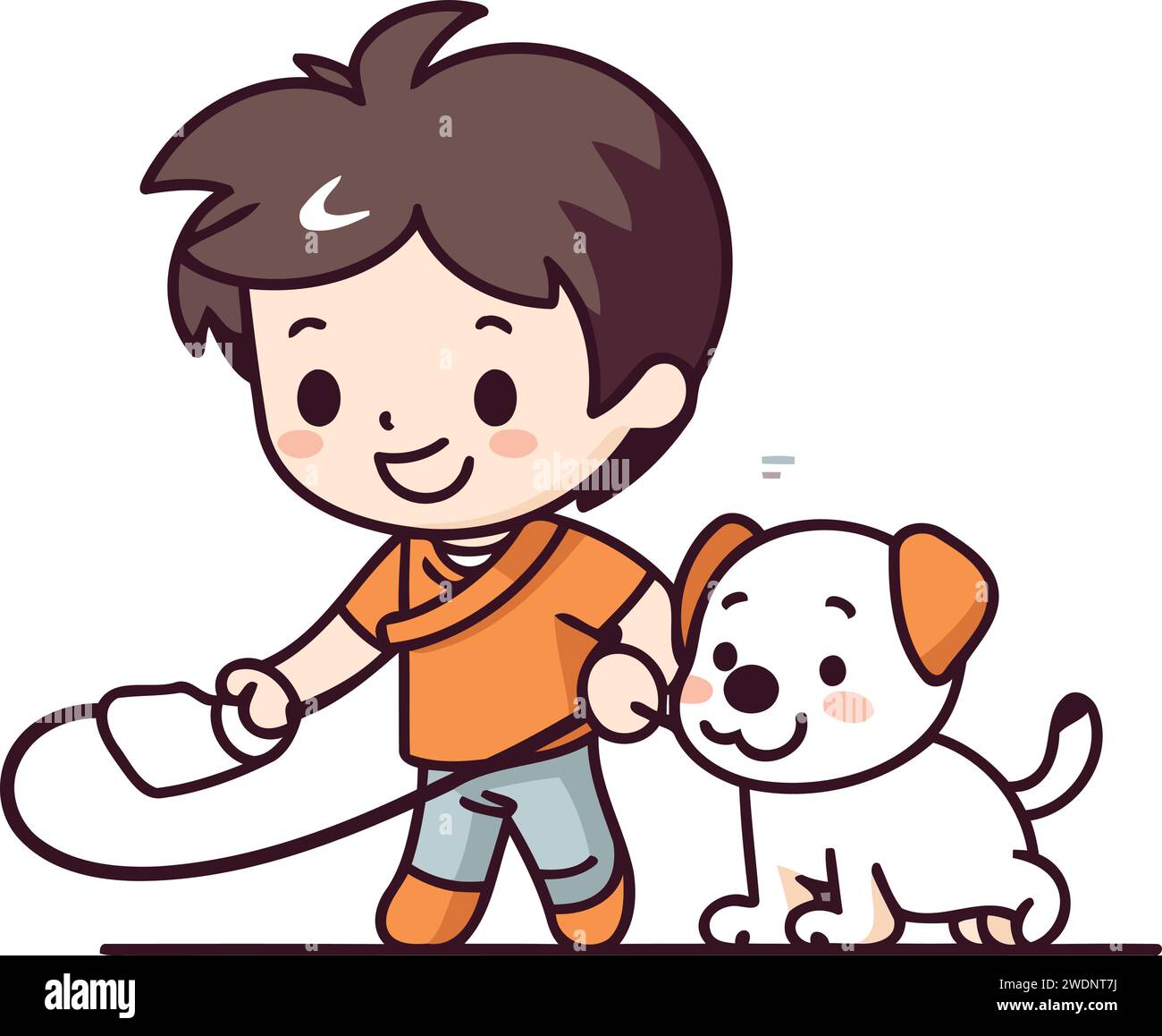 Boy playing with a dog. Cute cartoon character. Vector illustration ...