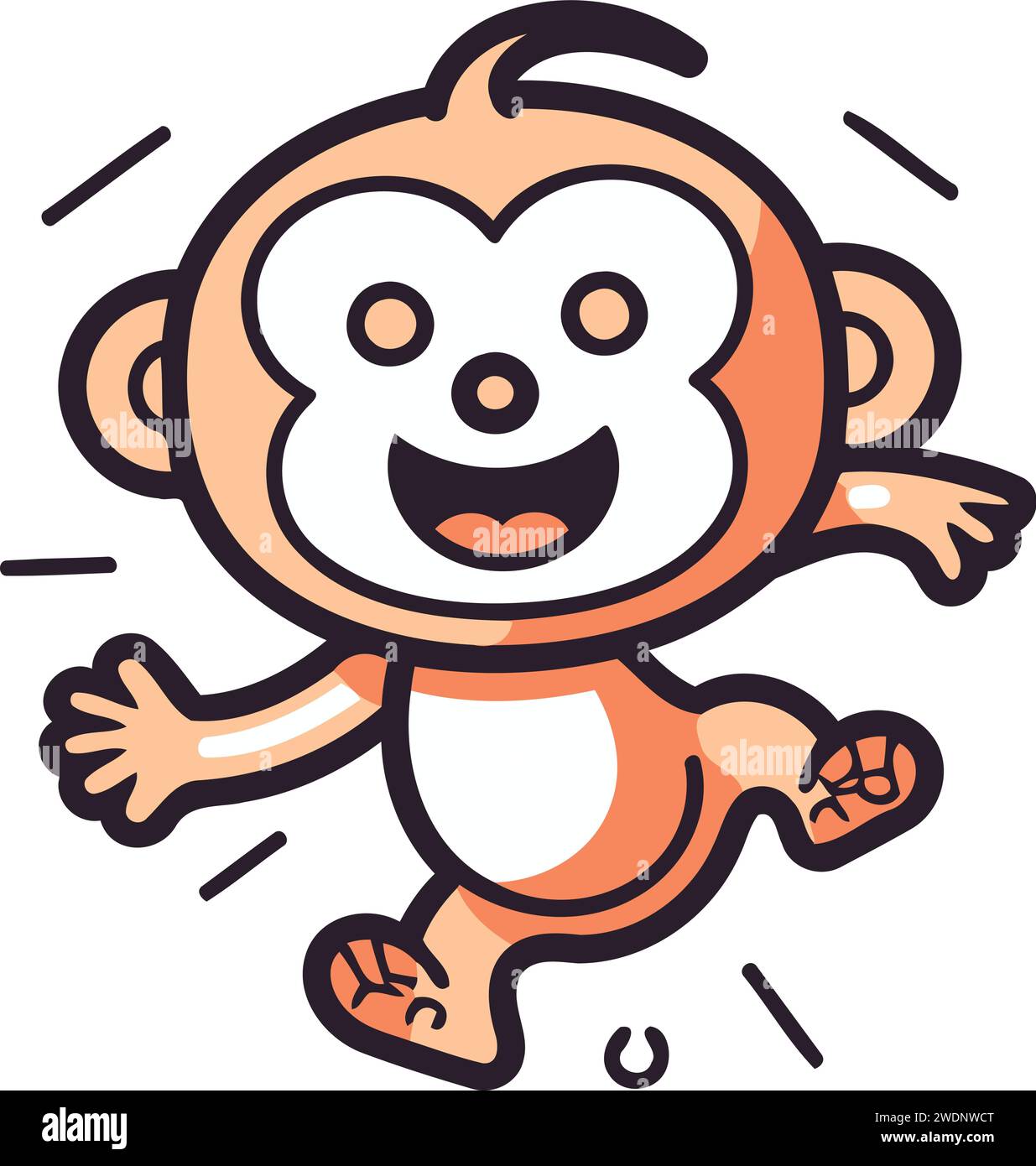 Cute cartoon monkey running. Vector illustration isolated on white ...