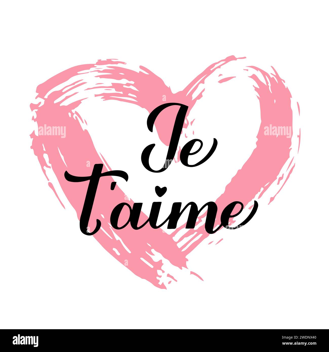 Je t’aime calligraphy hand lettering on grunge heart. I Love You ...
