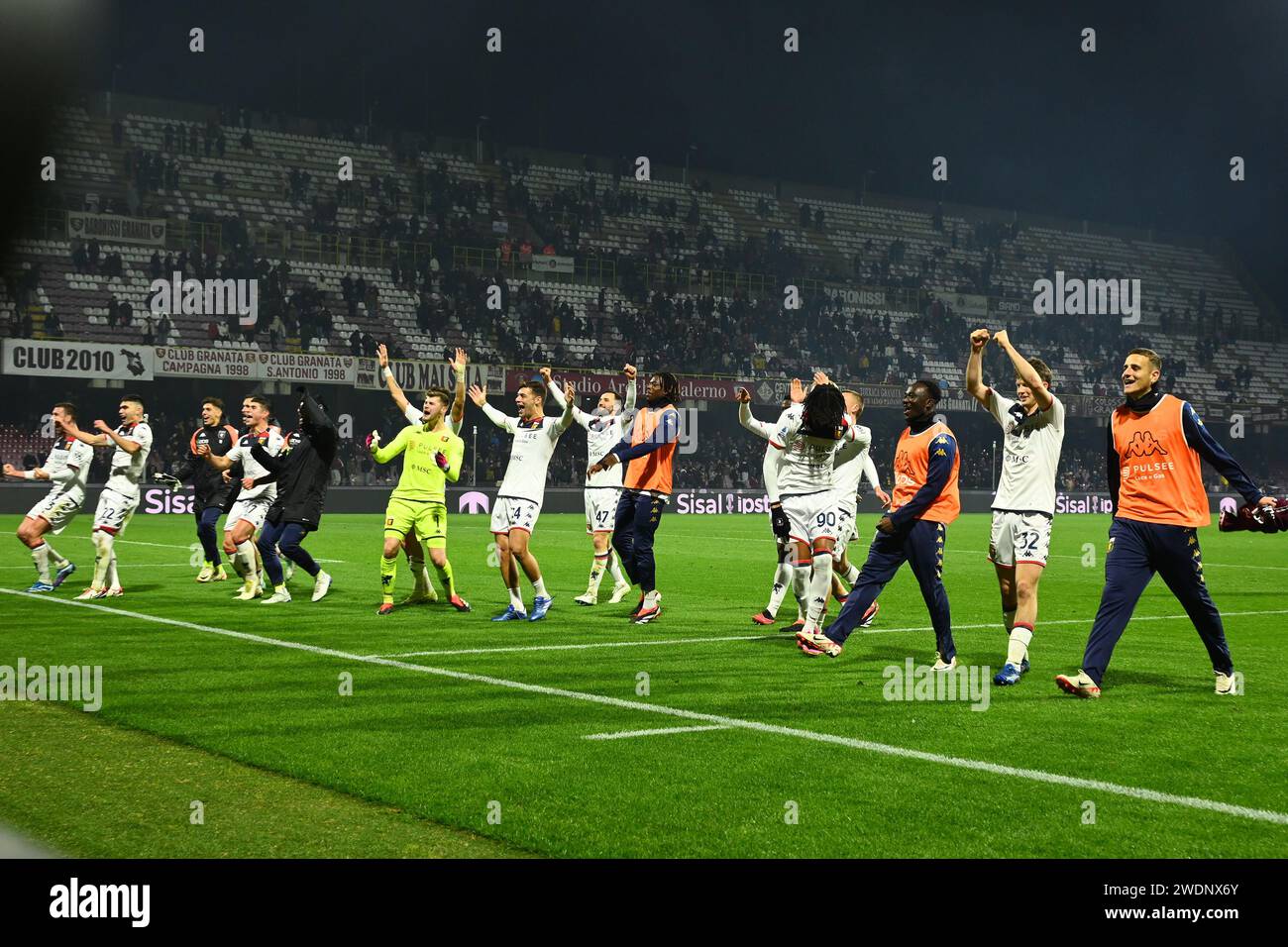 Salerno, Italy. 21st Jan, 2024. Genoa CFC players celebrate winning the ...