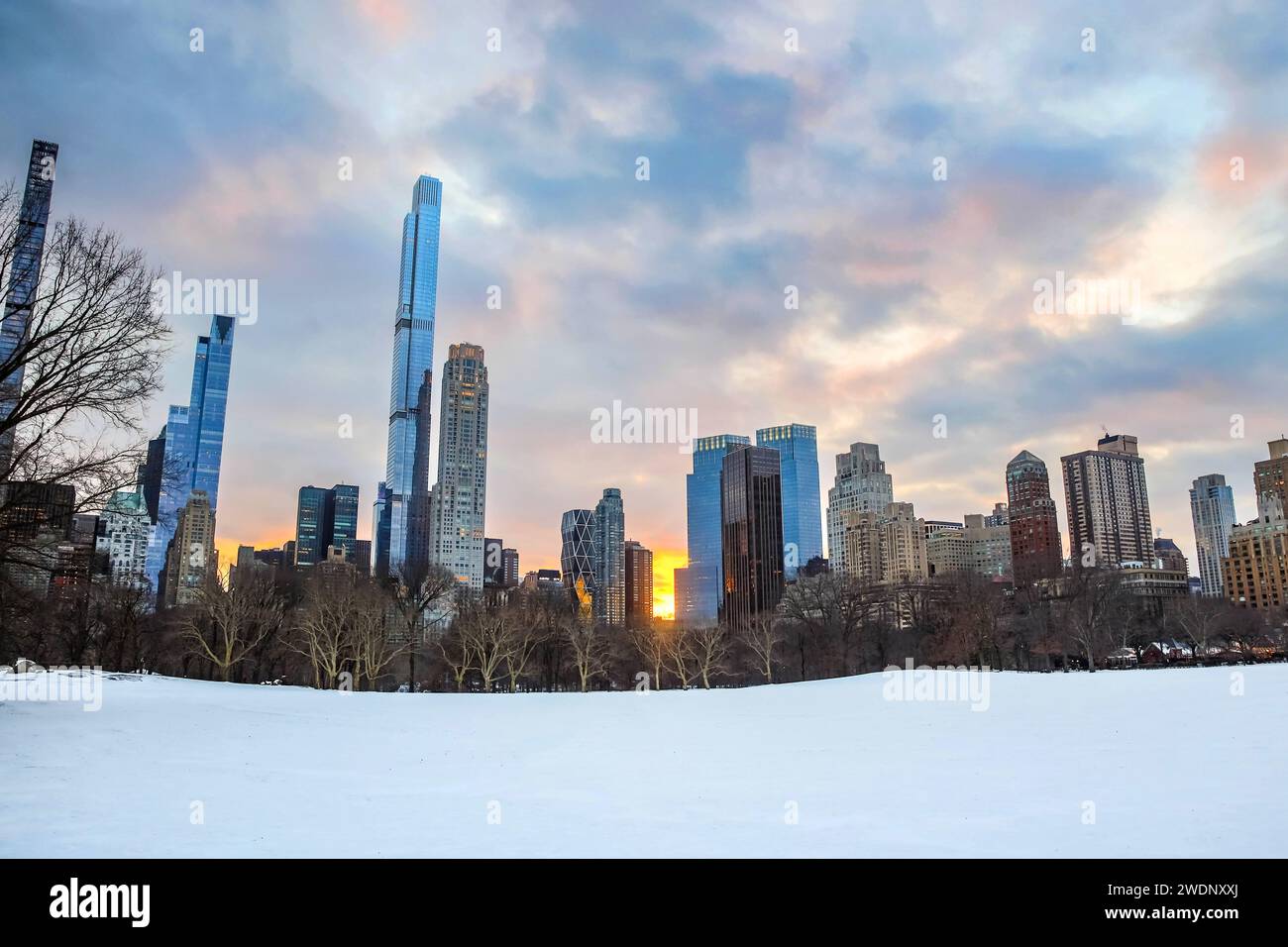 Winter view on Manhattan cityscape buildings at scenic sunset from ...