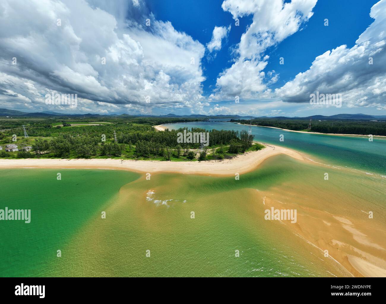 Panorama image Aerial view drone shot of Tropical sea with sarasin ...