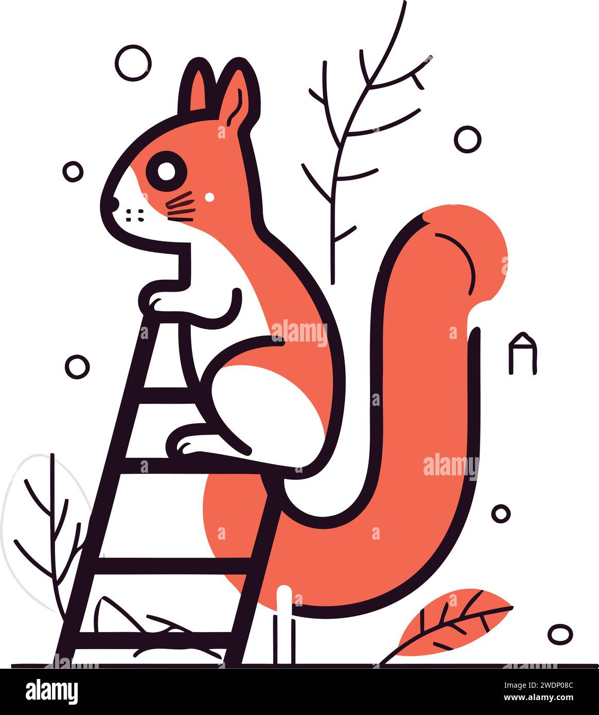 Squirrel climbing a ladder. Vector illustration in flat linear style ...