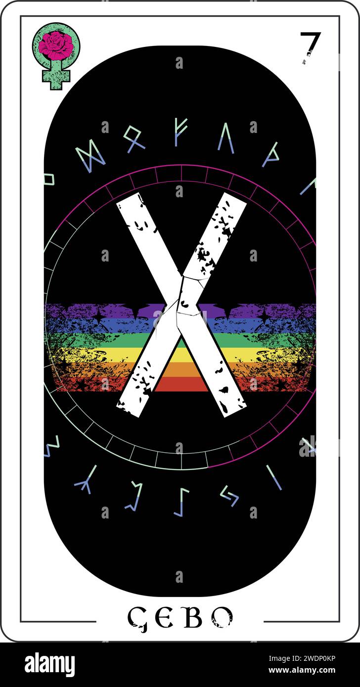 Viking tarot card with runic alphabet. Runic letter called Gebo next to ...