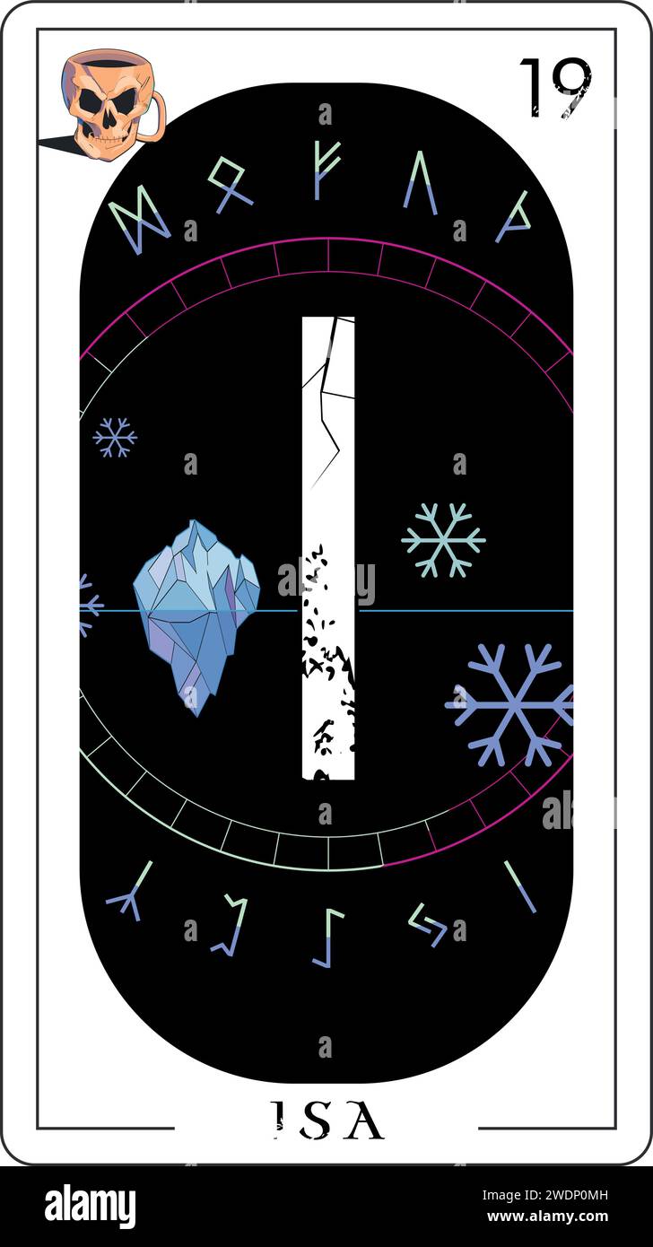 Viking tarot card with runic alphabet. Runic letter called Isa next to ...