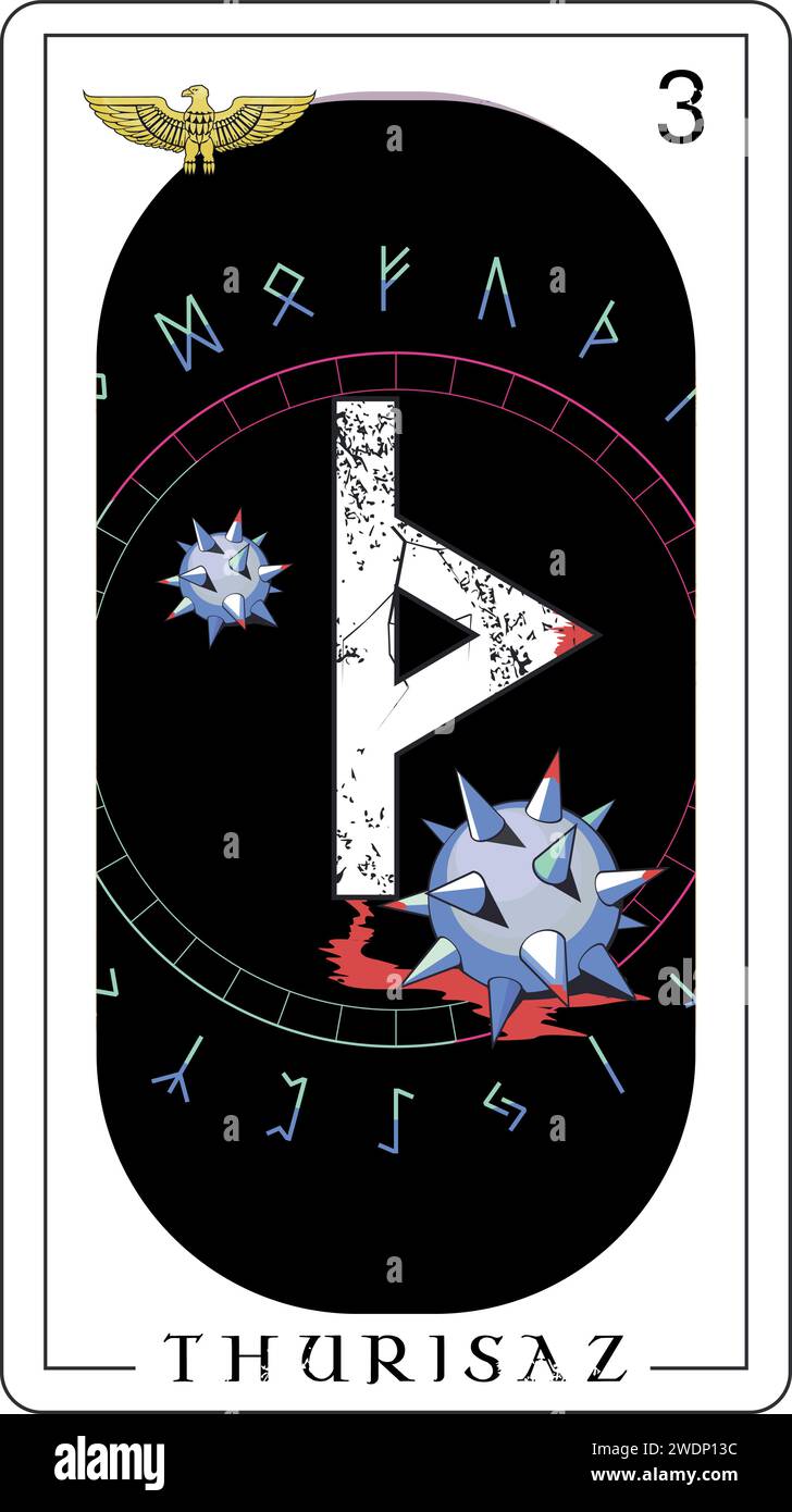 Viking tarot card with runic alphabet. Runic letter called Thurisaz and ...