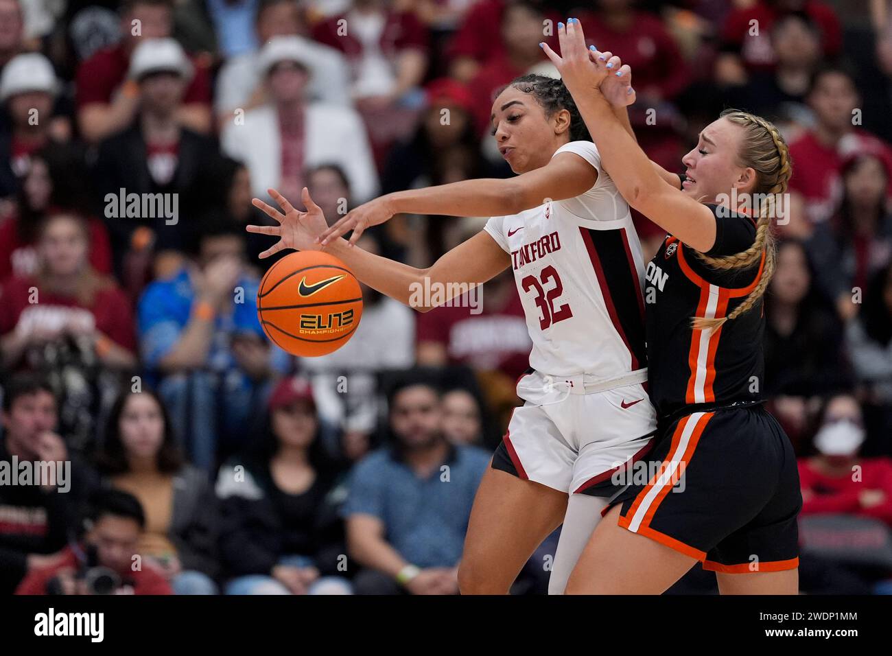 Stanford guard Jzaniya Harriel, left, takes the ball away from Oregon ...