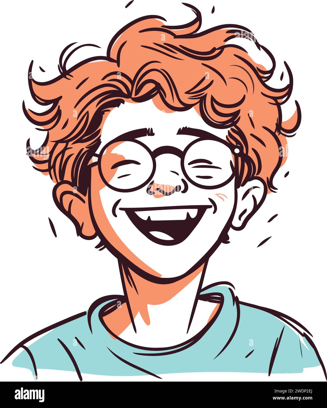 Vector Illustration Of A Red Haired Man With Glasses And A Blue Shirt