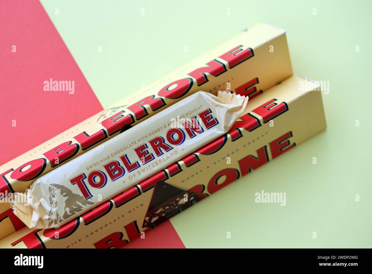 KYIV, UKRAINE - OCTOBER 31, 2023 Yellow Toblerone Chocolate Bar ...