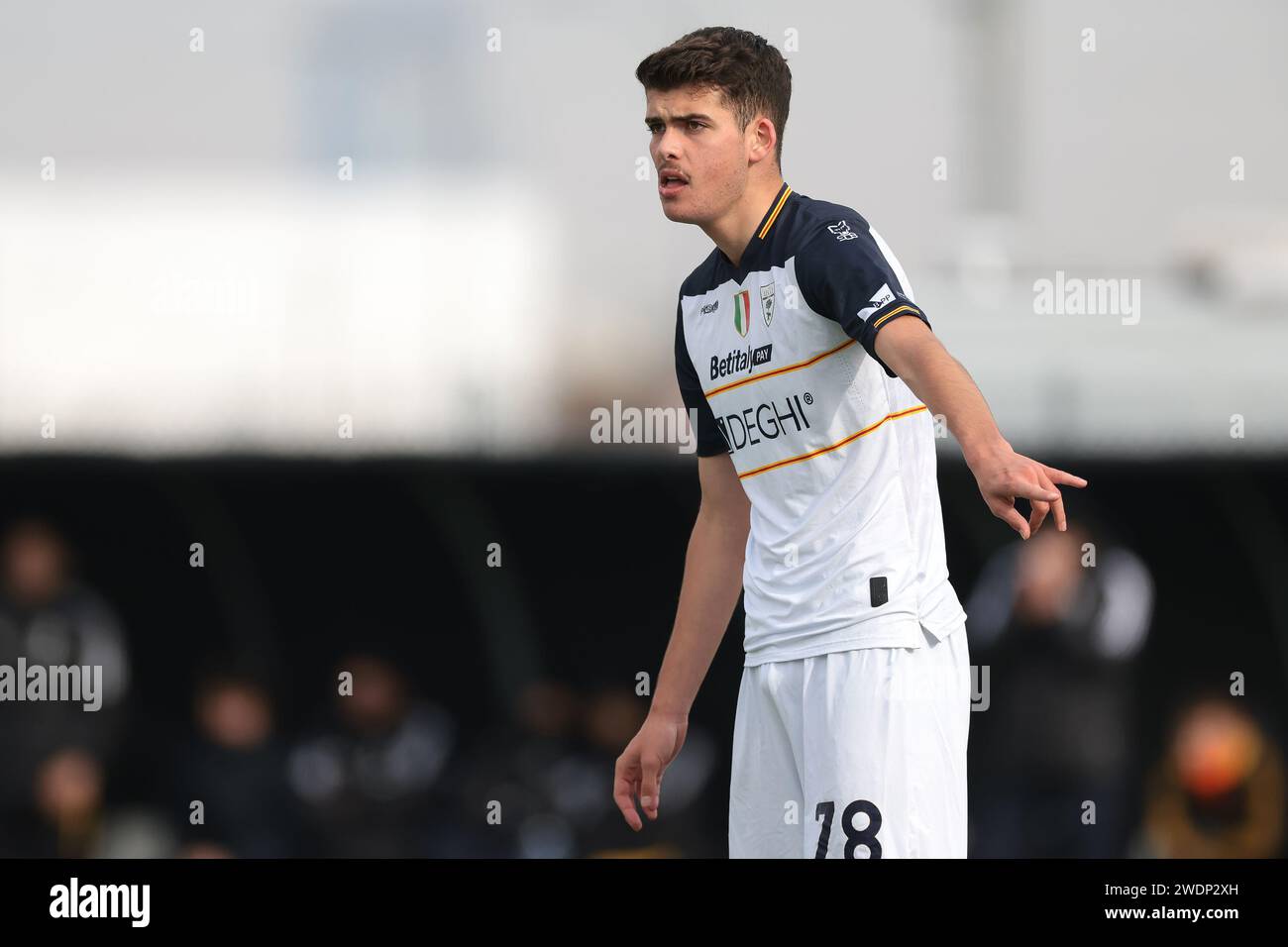 Vinovo, Italy. 21st Jan, 2024. Sebastian Esposito of US Lecce reacts ...
