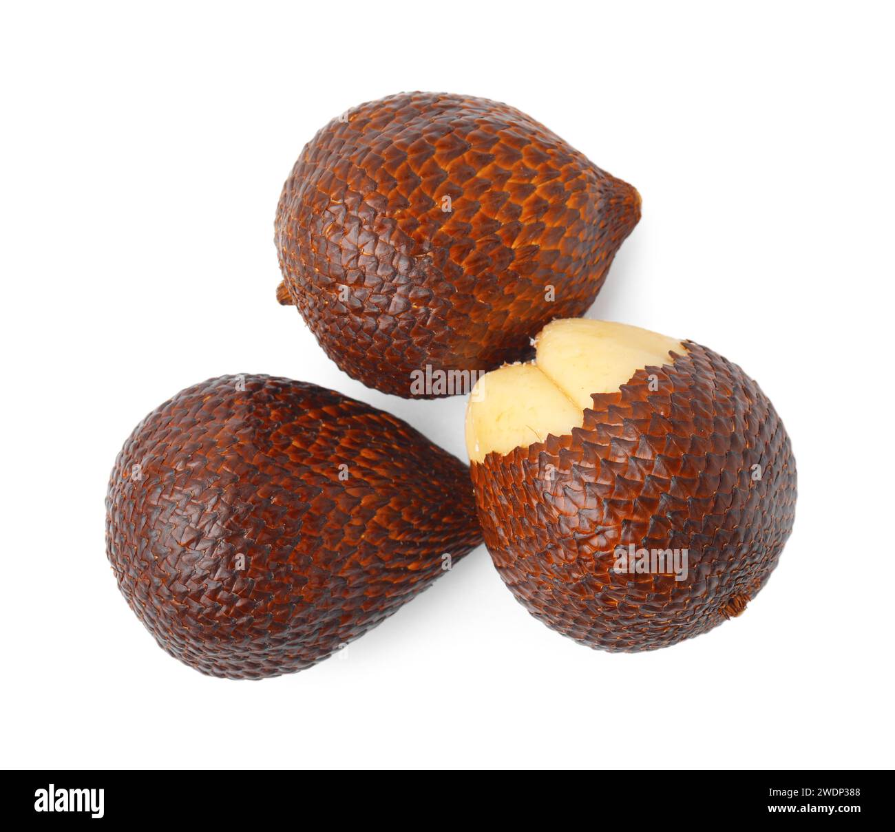 Three fresh salak fruits isolated on white, top view Stock Photo - Alamy