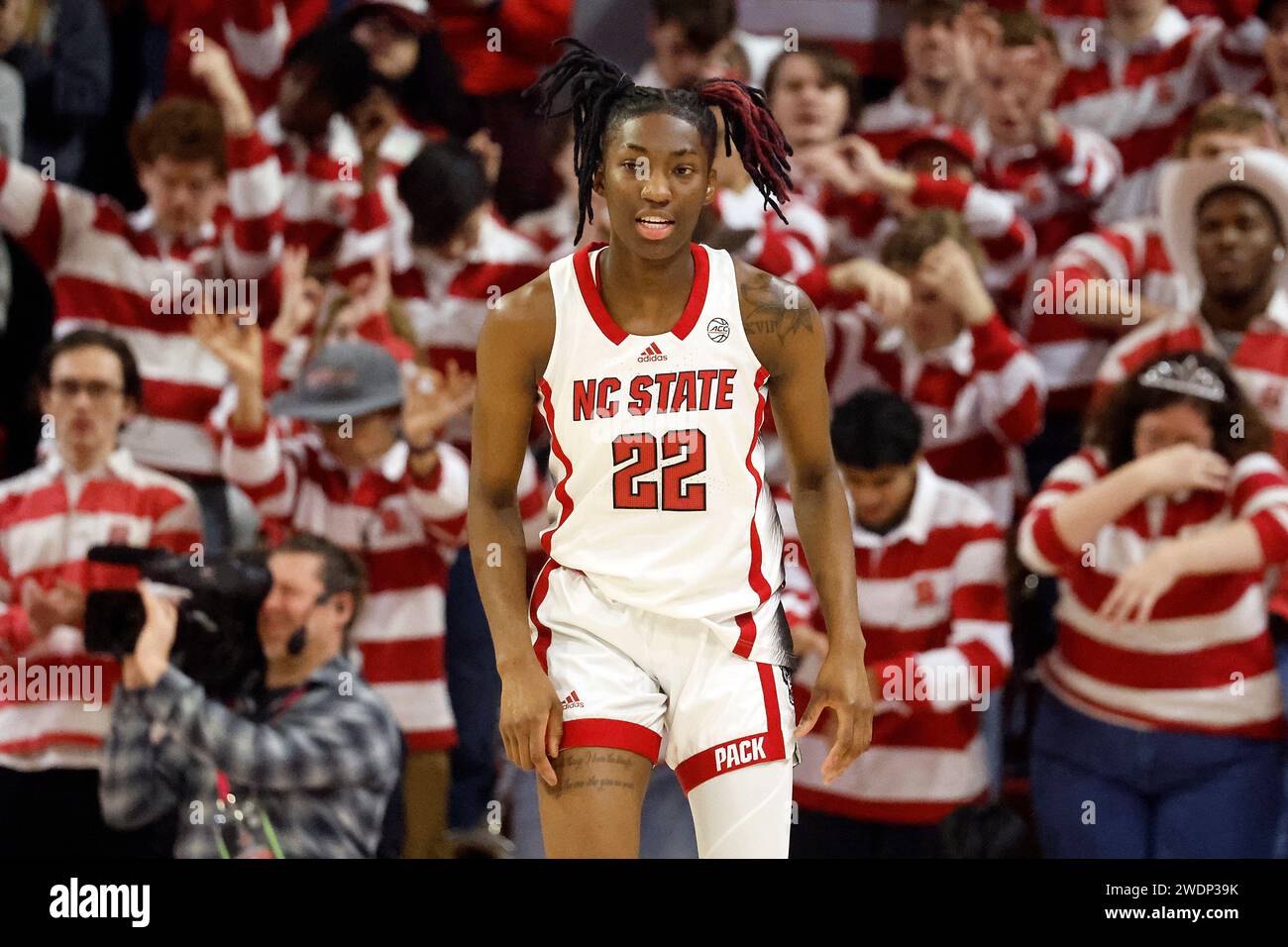 North Carolina State's Saniya Rivers (22) celebrates a basket during ...