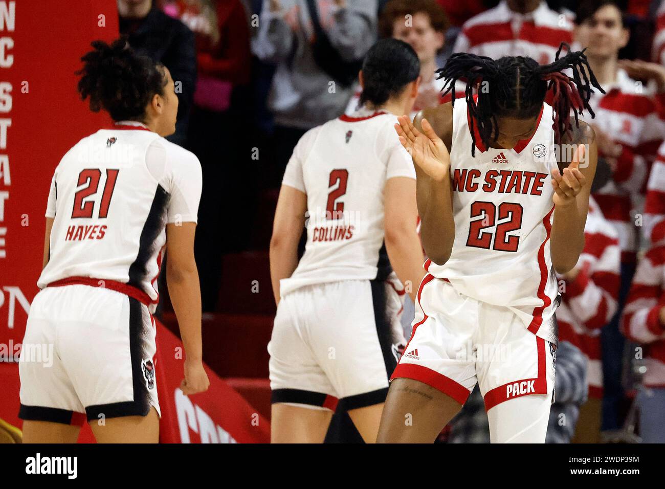 North Carolina State's Saniya Rivers (22) celebrates a basket during ...
