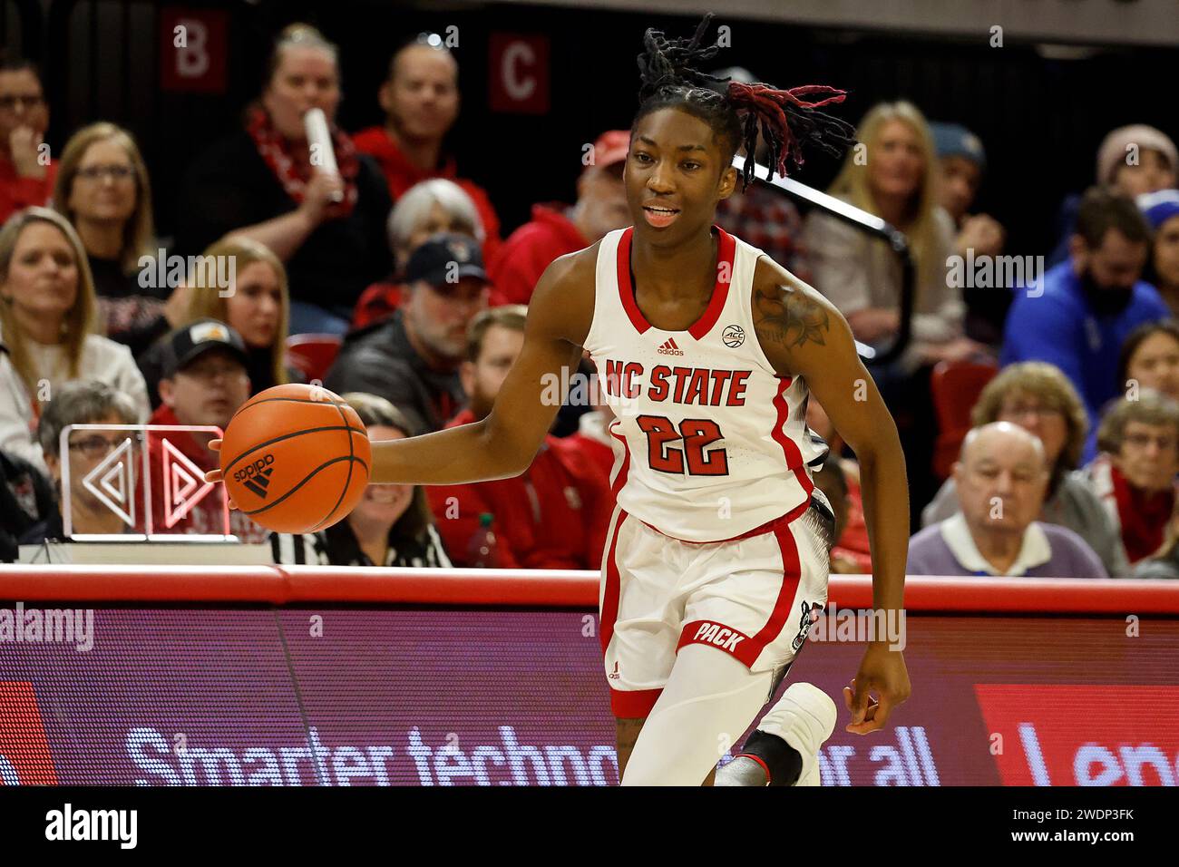 North Carolina State's Saniya Rivers (22) drives the ball down the ...