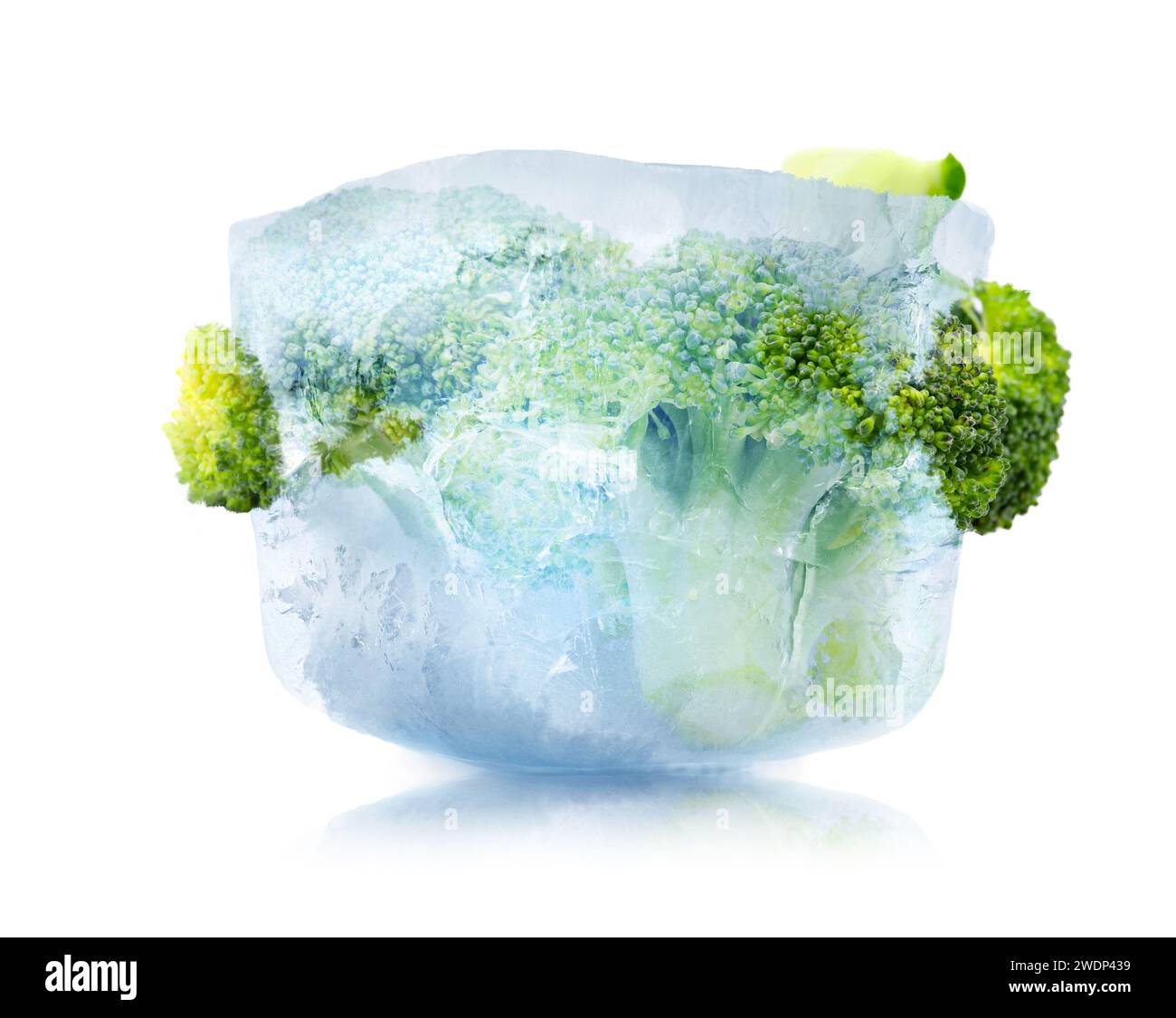 Frozen food. Raw broccoli in ice cube isolated on white Stock Photo - Alamy