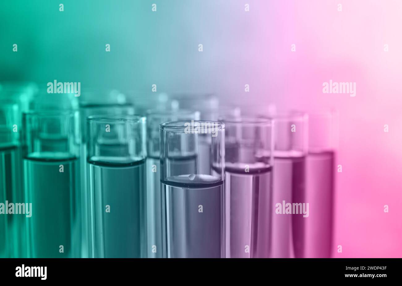 Test tubes with liquid, closeup. Color toned Stock Photo - Alamy