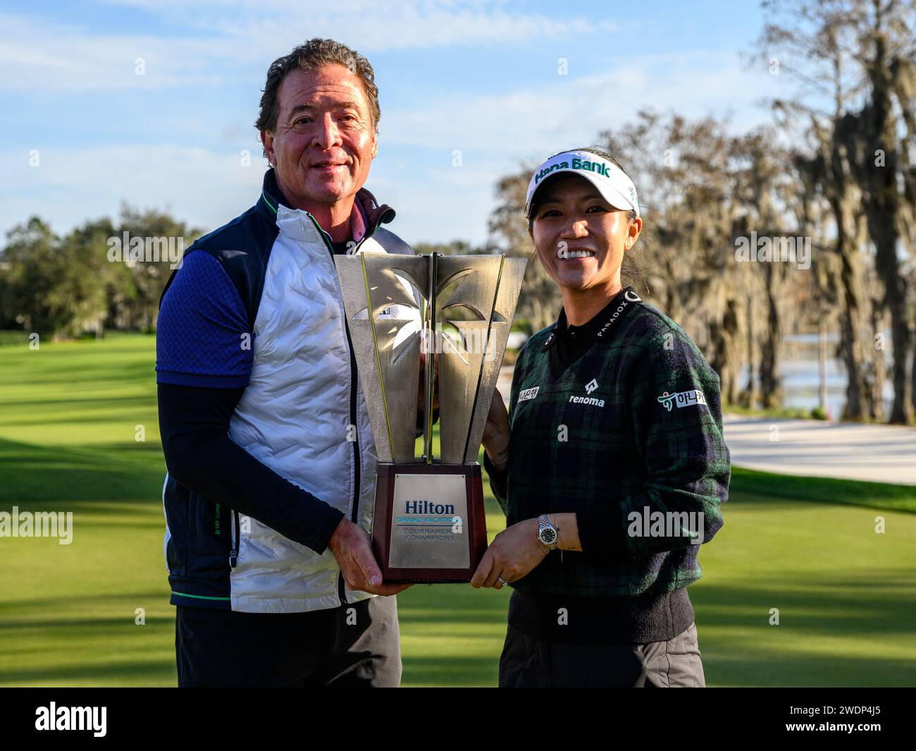 Orlando, FL, USA. 21st Jan, 2024. Lydia Ko of New Zealand poses with the winners trophy with ...