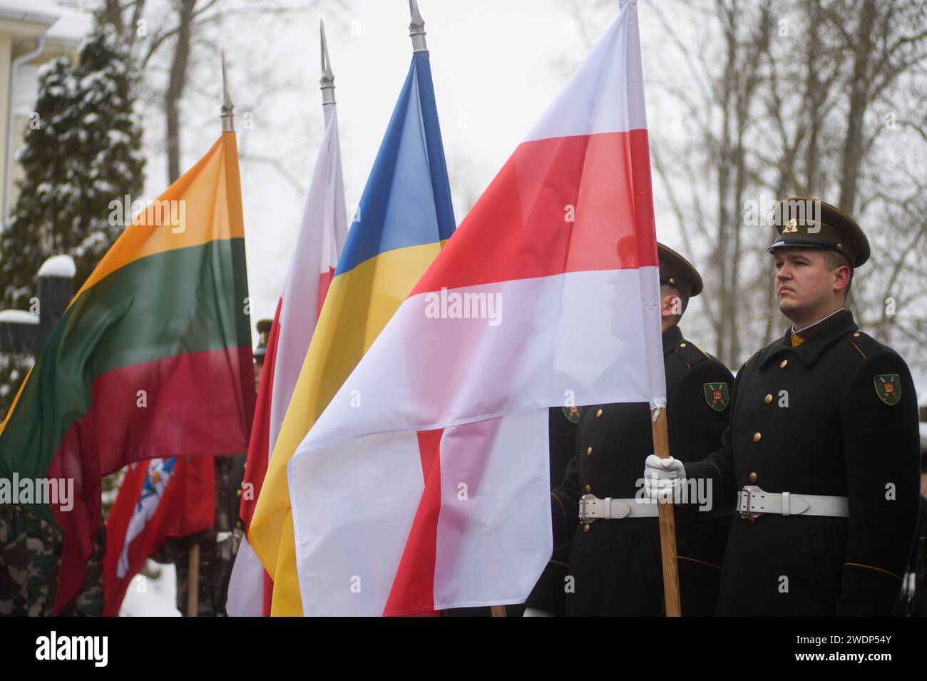 Vilnius, Lithuania. 21st Jan, 2024. Lithuanian soldiers stand guard ...