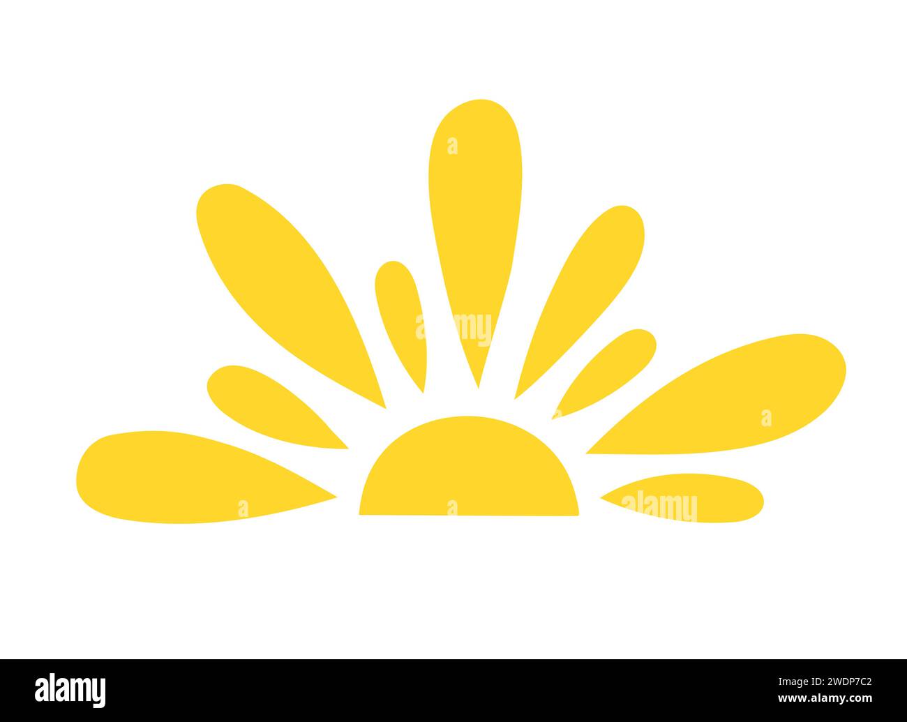 Simple yellow half sun handdrawn vector flat illustration with half ...