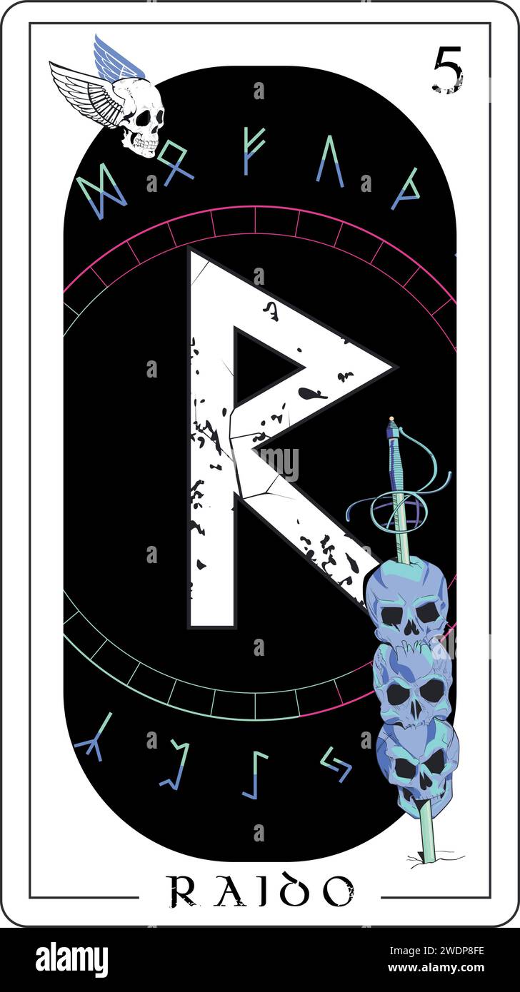 Viking tarot card with runic alphabet. runic letter called Raido ...