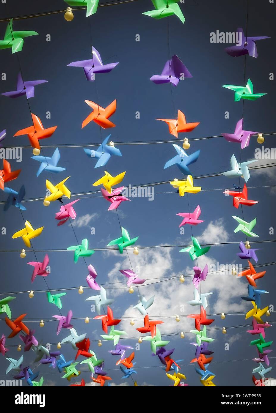 Colorful pinwheels strung by lines in Canutillo, Texas near El Paso ...