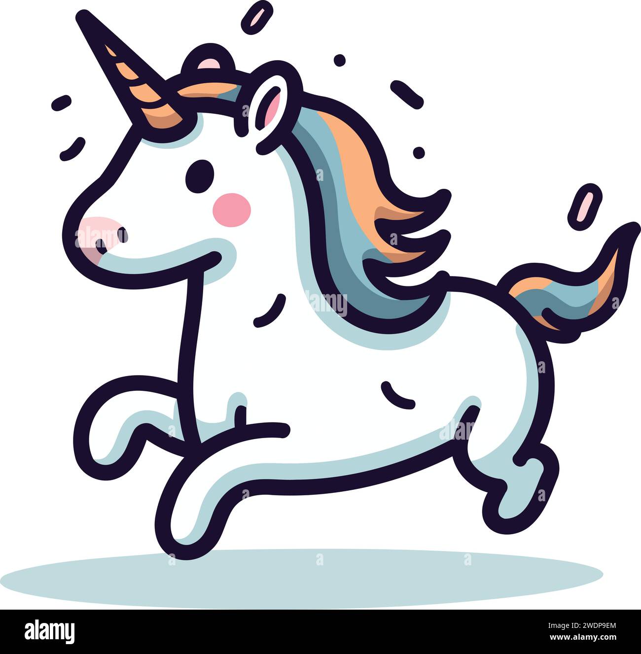 Unicorn running on white background. Vector illustration in flat style ...