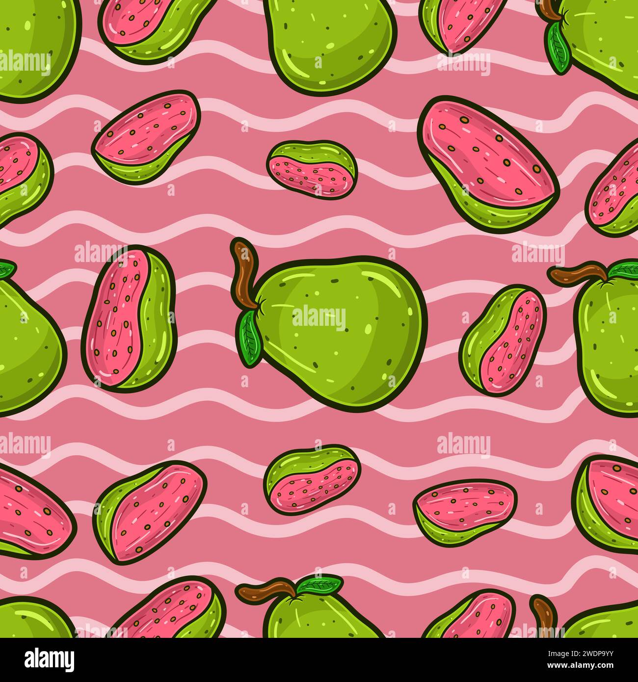 Guava Fruit Seamless Pattern in Cartoon Style. Perfect For Background ...