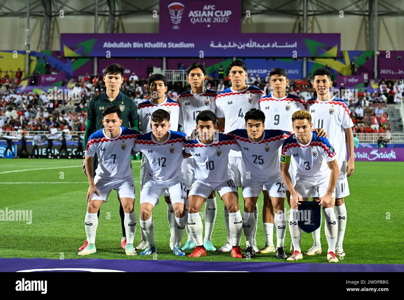 Doha, Qatar. 21st Jan, 2024. Starting players of Thailand pose for ...