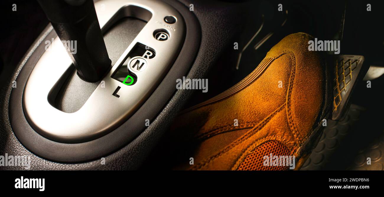 Gear position D and press on the accelerator pedal , Automotive concept ...