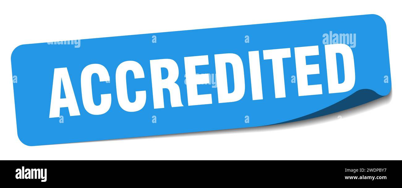 accredited sticker. accredited rectangular label isolated on white ...