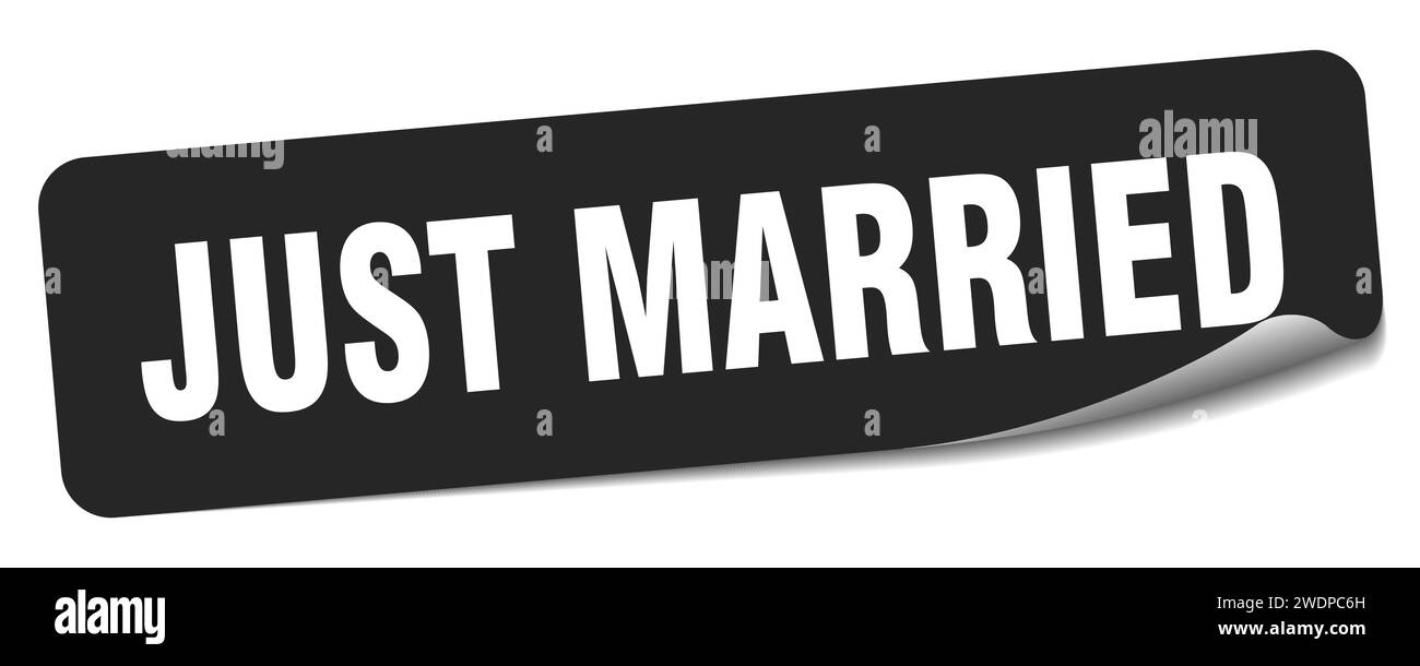 just married sticker. just married rectangular label isolated on white ...