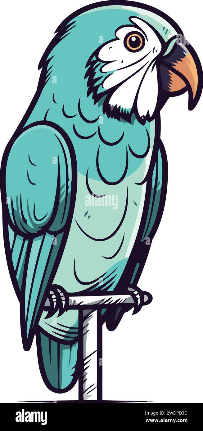 Blue parrot isolated on white background. Hand drawn vector ...
