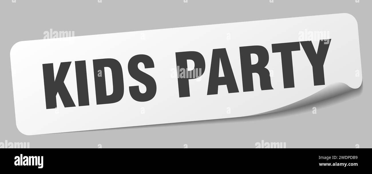 kids party sticker. kids party rectangular label isolated on white ...