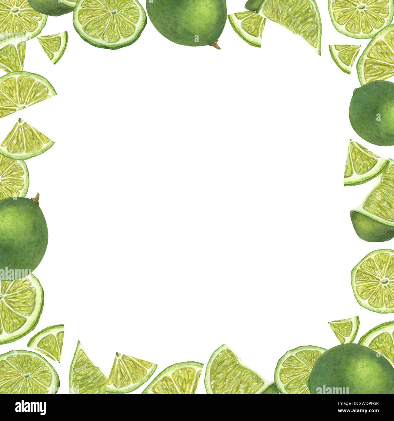 Square frame with juicy ripe limes. Tropical fruits, citrus. Copy space ...