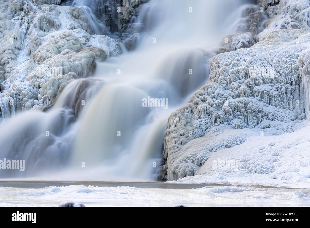 Afternoon winter aerial photo of frozen Ithaca Falls on Fall Creek ...