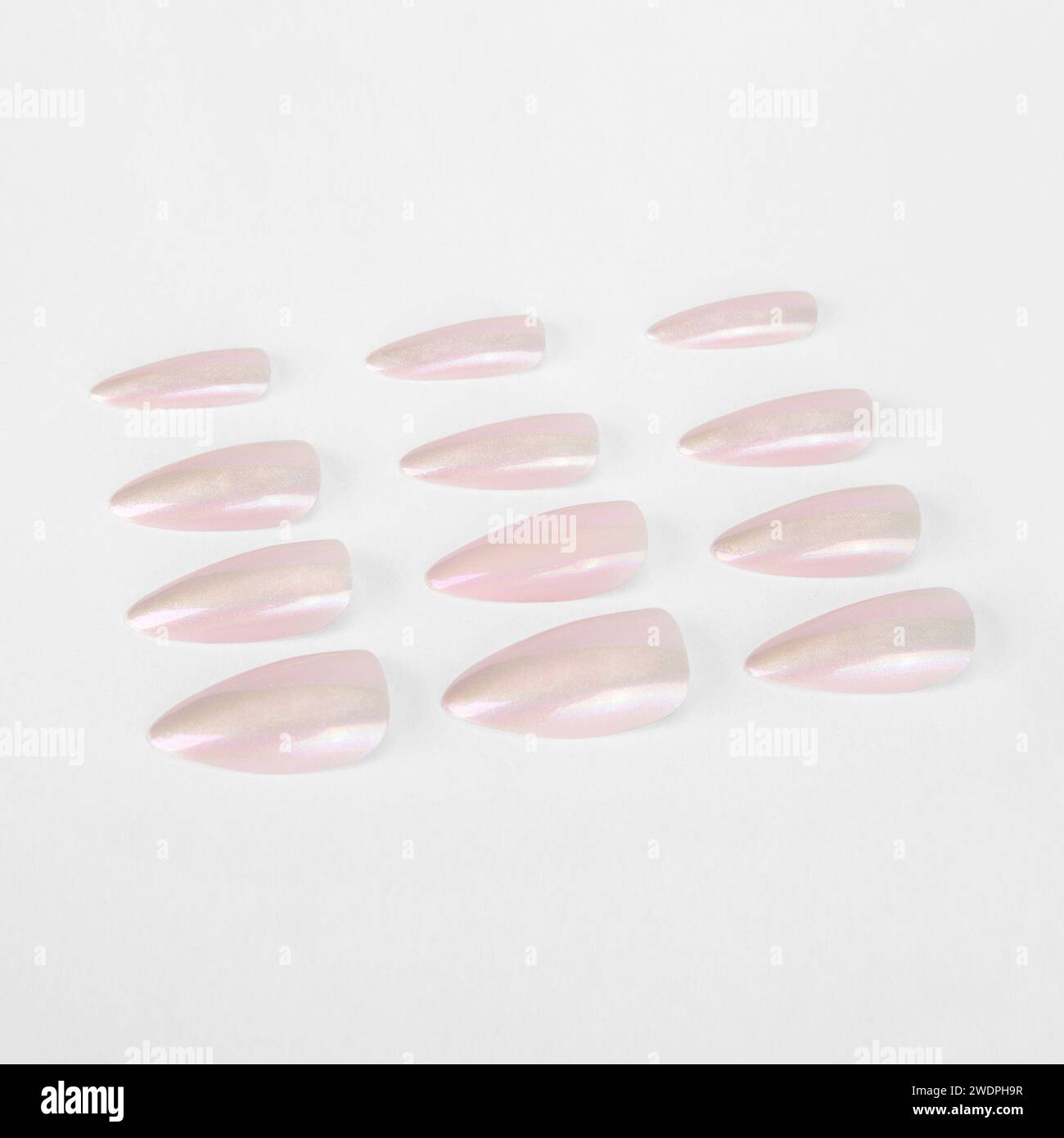 realistic set of colored false nails adhesive isolated on white ...