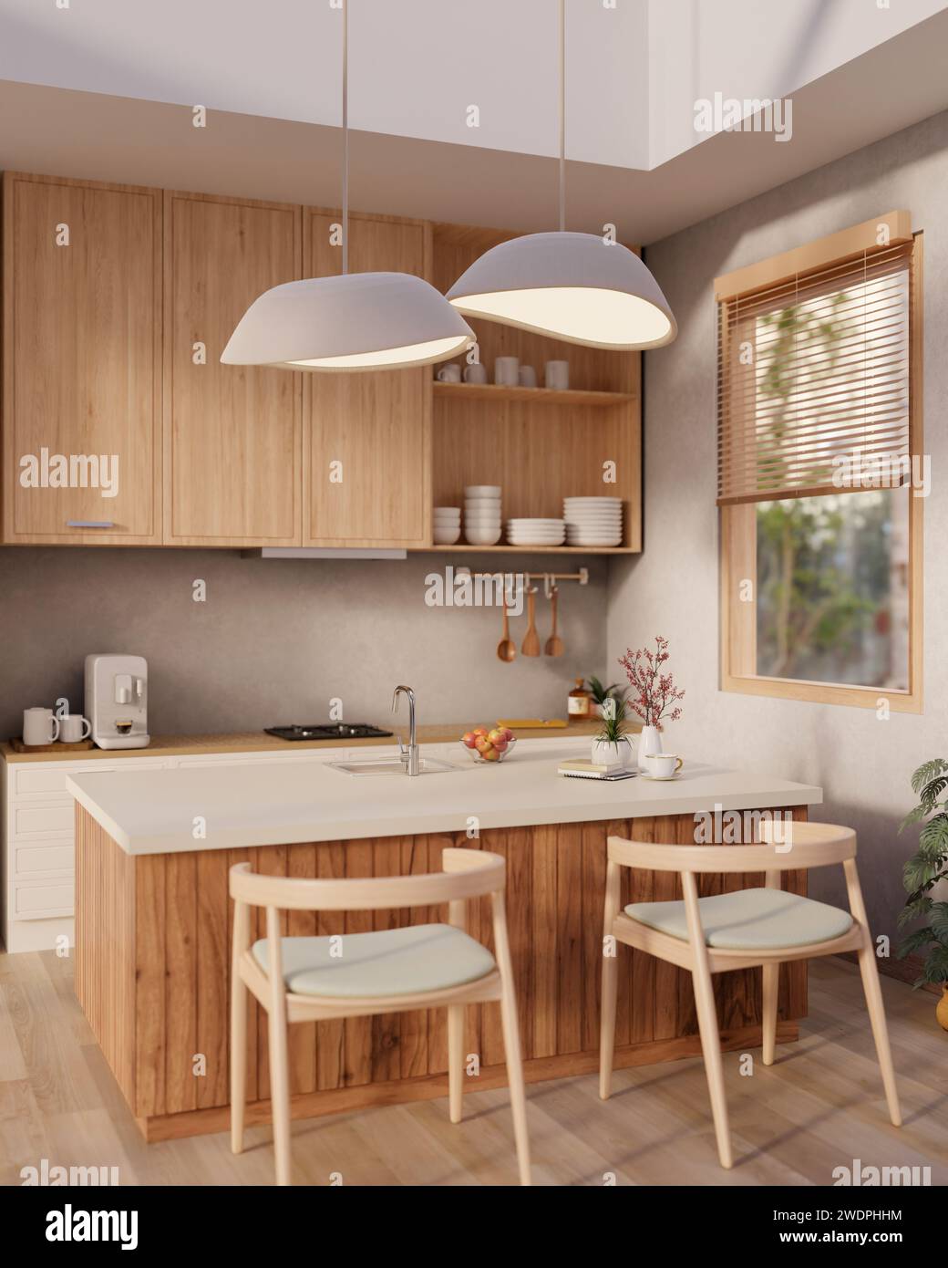 Interior design of a modern, Scandinavian domestic kitchen with a ...