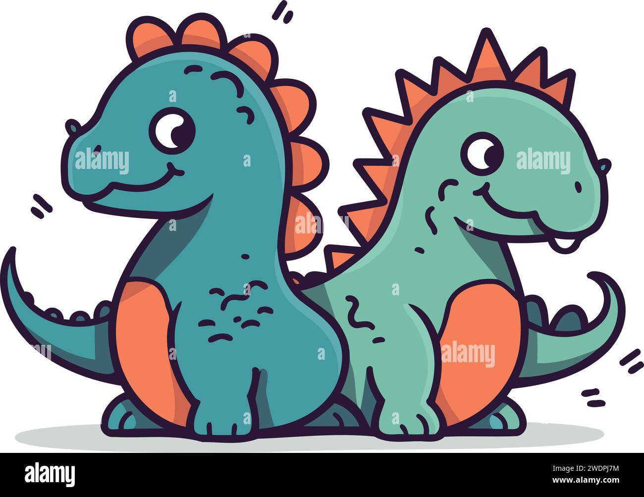 Cute cartoon dinosaur. Colorful vector illustration in doodle style ...