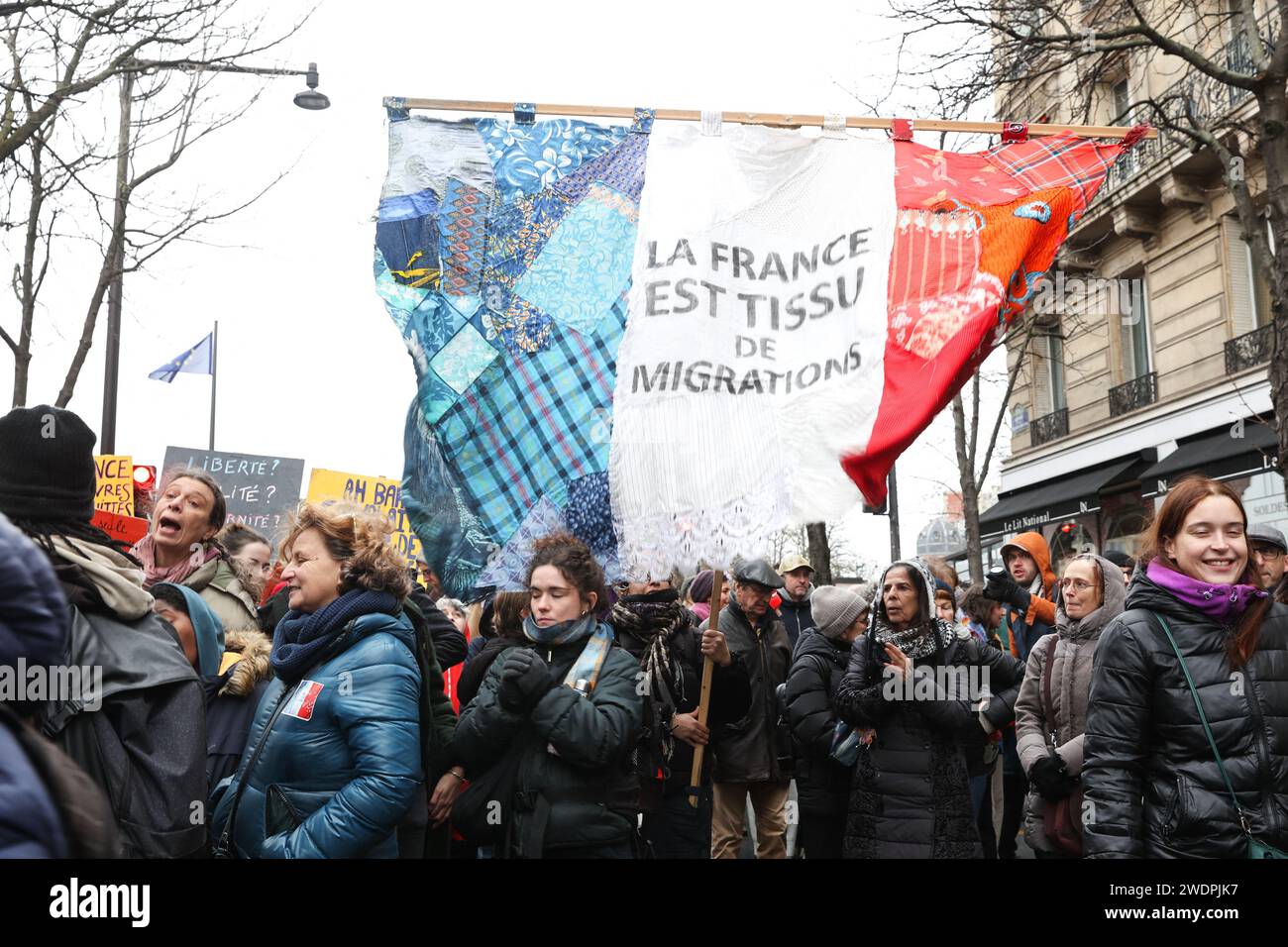 Paris, France. 21st Jan, 2024. Demonstrator s procession with one ...