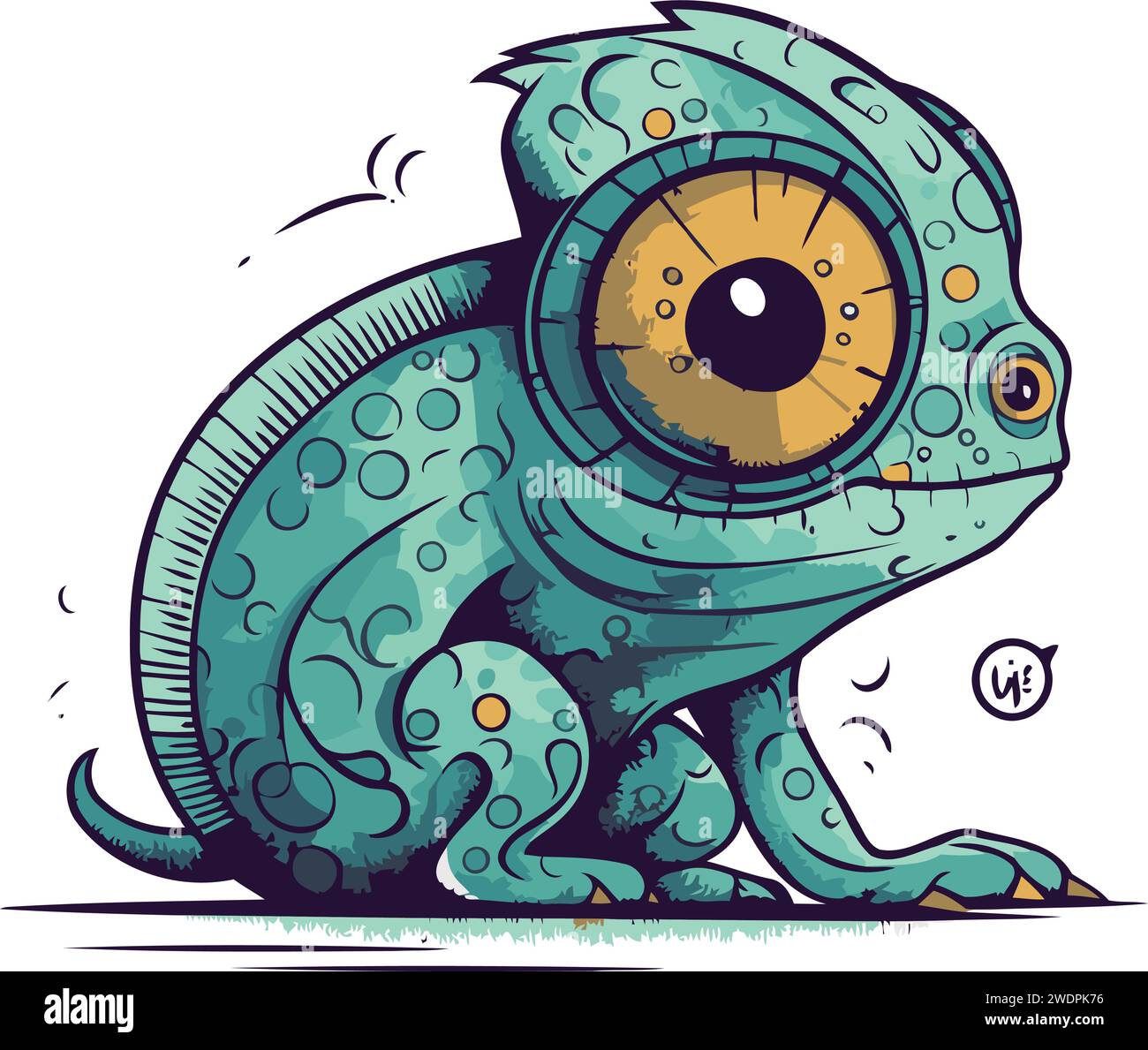 Cute blue lizard with big eyes. Vector illustration on white background ...