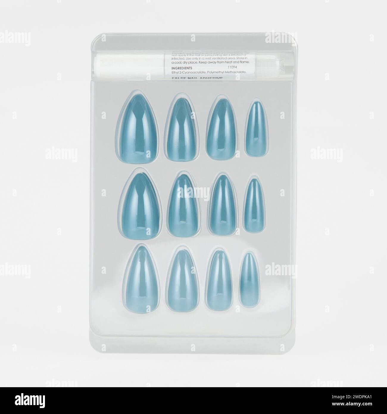 realistic set of colored false nails adhesive isolated on white ...