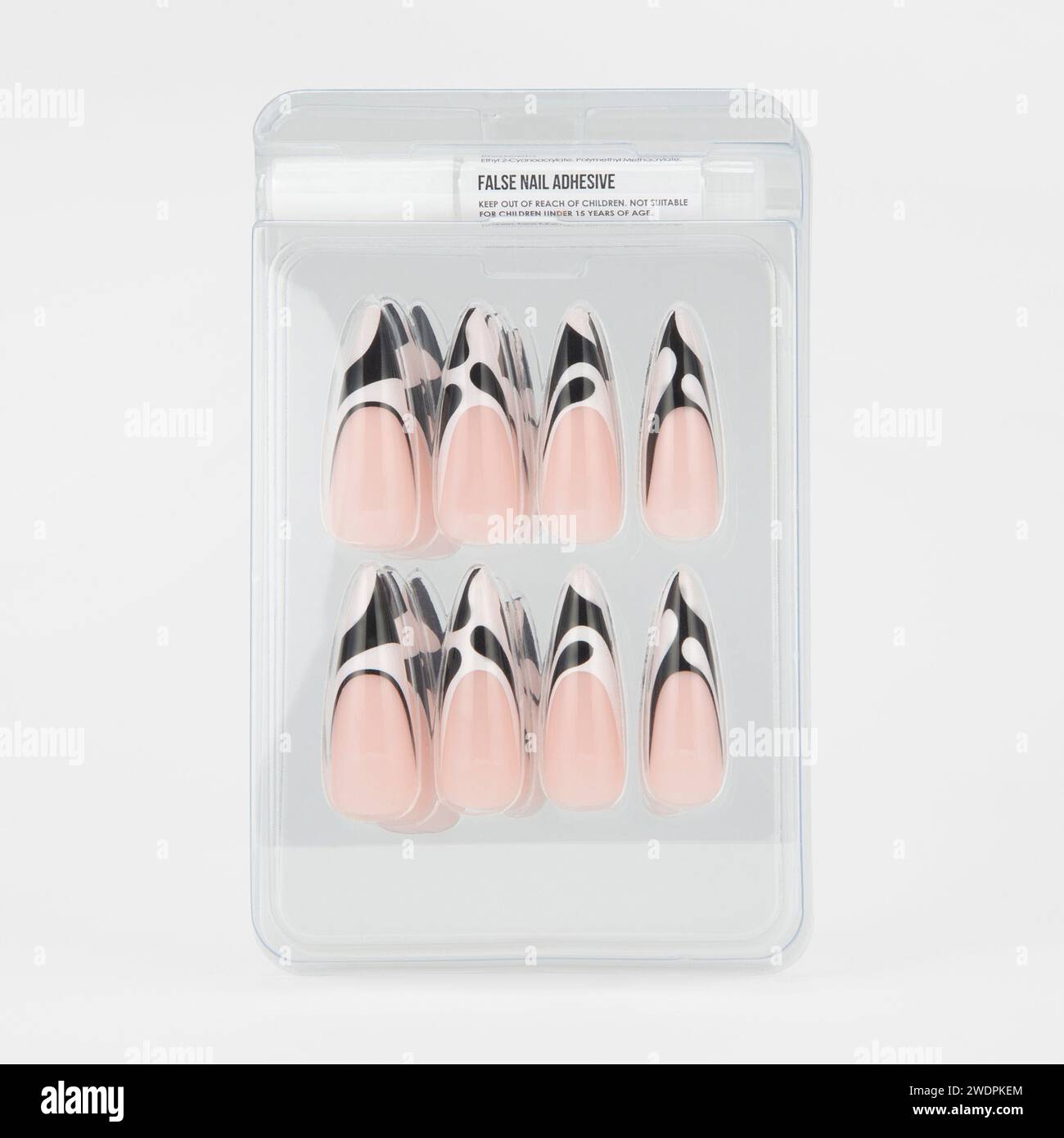 realistic set of colored false nails adhesive isolated on white ...