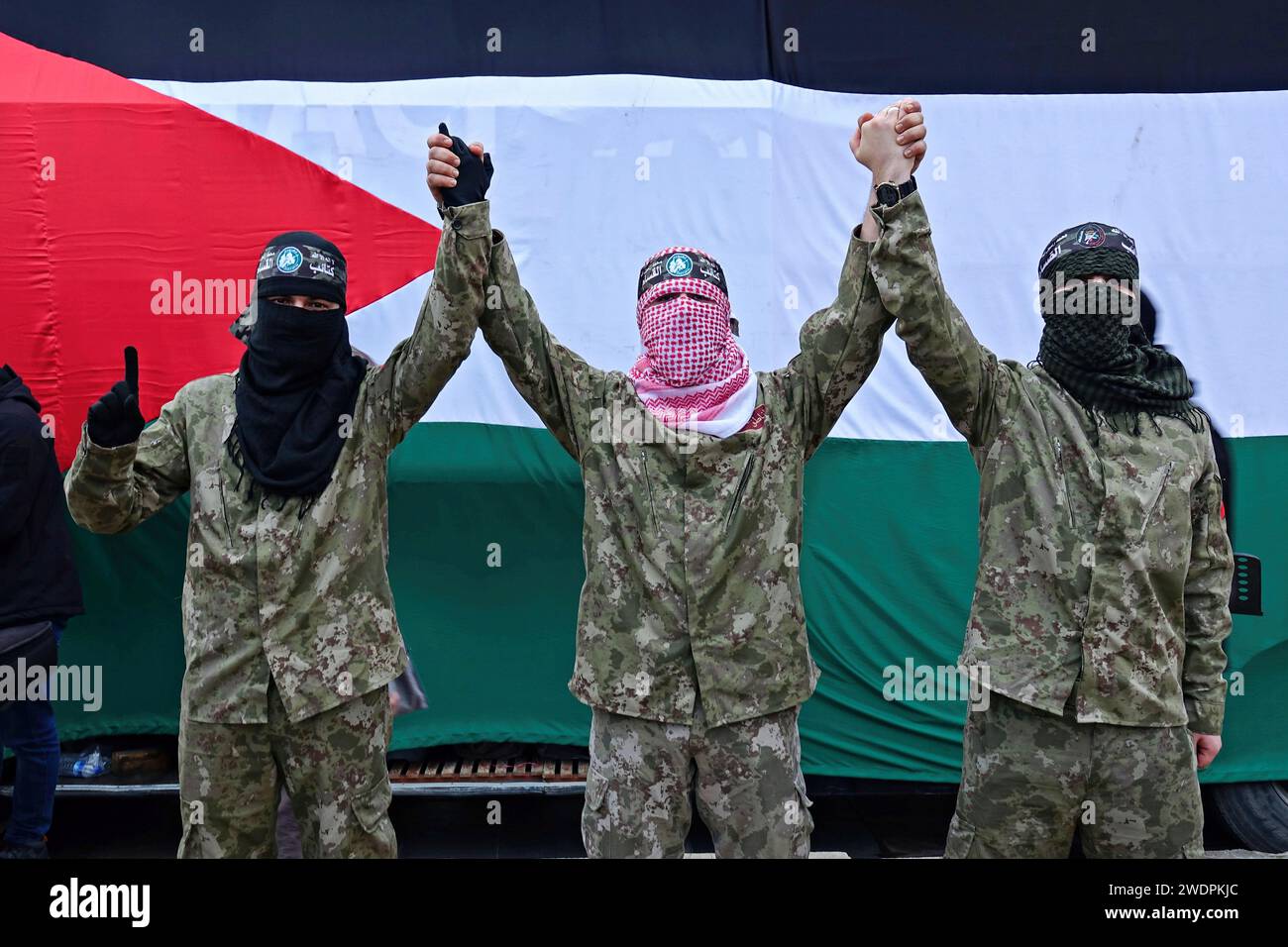 Diyarbakir, Turkey. 21st Jan, 2024. Three young men wearing the ...