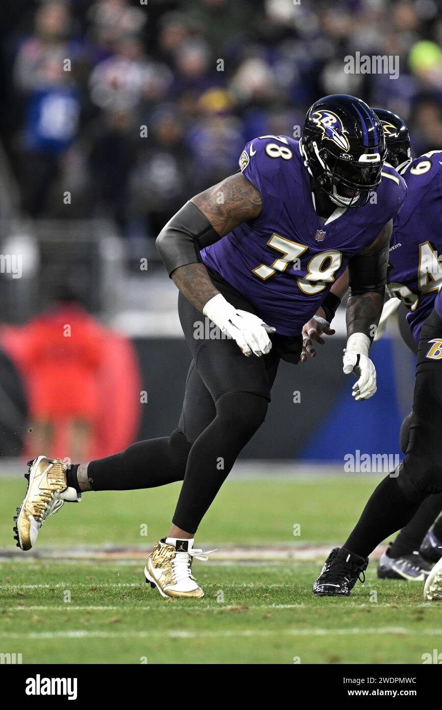 Baltimore Ravens offensive tackle Morgan Moses (78) in action during ...