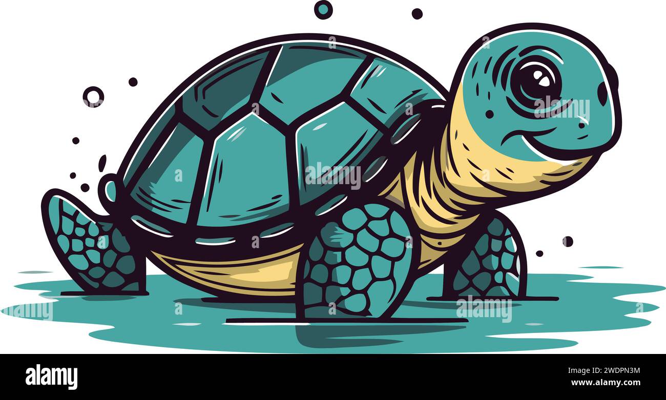Cartoon turtle isolated on white background. Hand drawn vector ...
