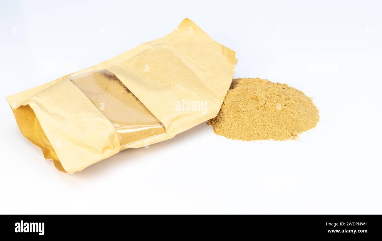 Fungicide powder for plants and vegetables on white isolated background ...